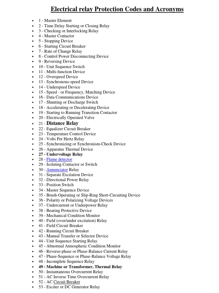 List of Ansi Code For Relays | PDF
