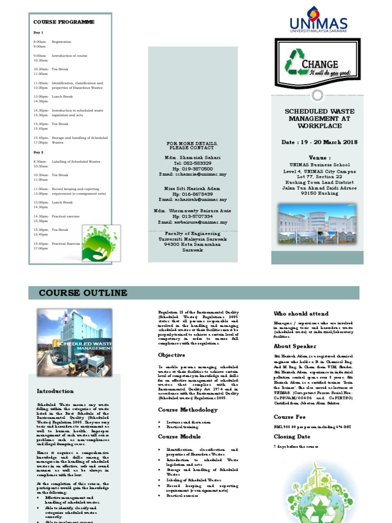 Brochure Scheduled Waste Management at Workplace | PDF | Waste | Pollution