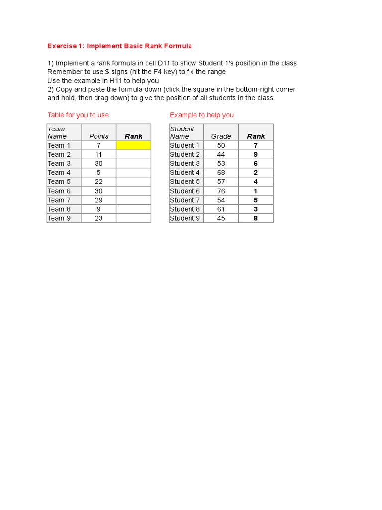 Ranking Things and Creating League Tables in Excel TSS Practice File ...