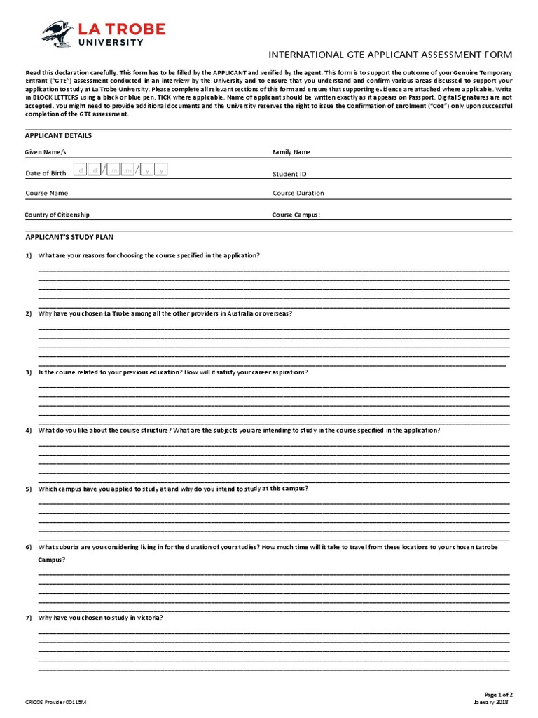 International Gte Applicant Assessment Form | PDF | Government