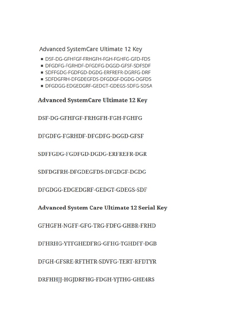 Advanced Systemcare Key | PDF