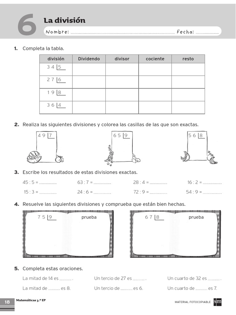 Matematicas Tema 6 La División 3º Primaria SM | PDF | División ...