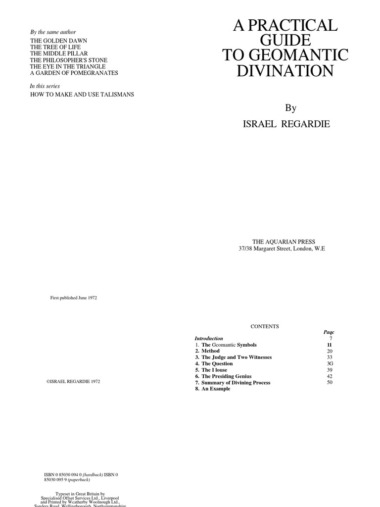 Israel Regardie - A Practical Guide To Geomantic Divination | PDF ...