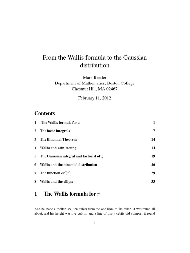 From The Wallis Formula To The Gaussian Distribution | PDF | Pi ...