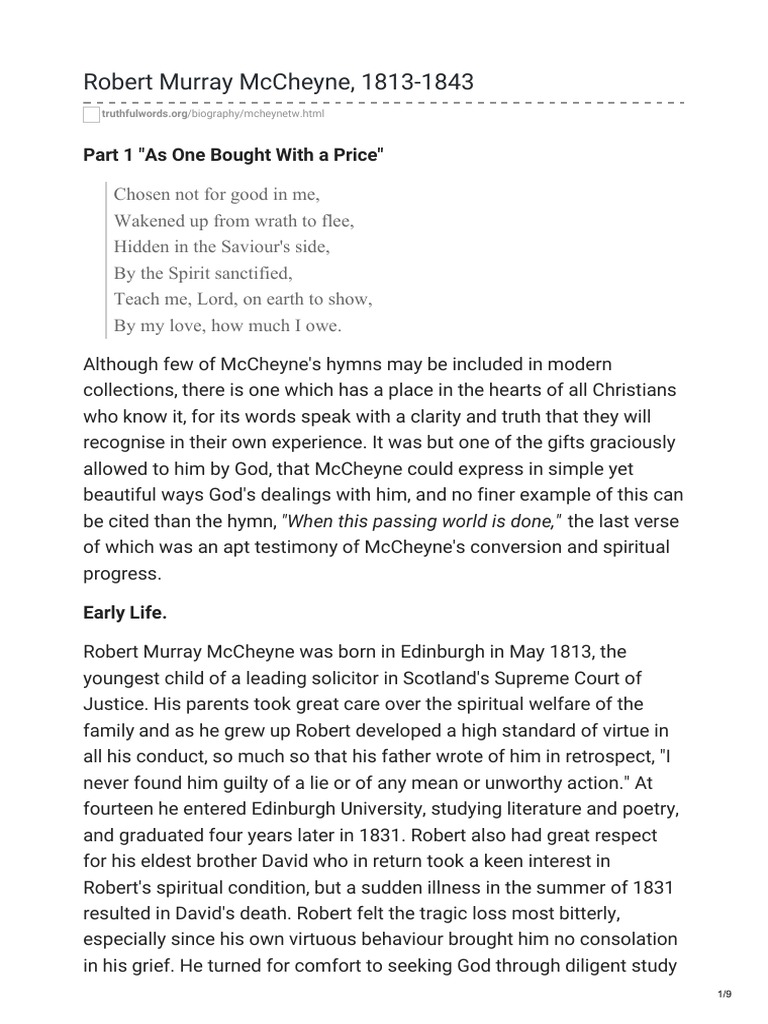 Robert Murray McCheyne 1813-1843 | PDF | Sermon | Christian Revival