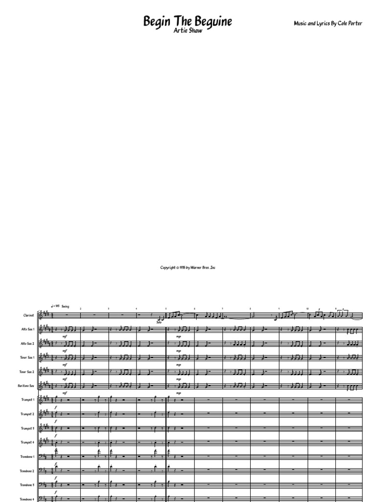 Begin The Beguine Artie Shaw - Full Big Band Arrangement | PDF ...