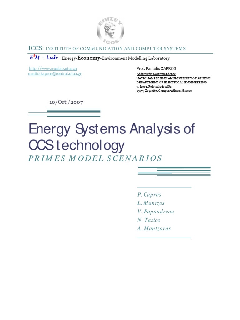 Energy Systems Analysis of CCS Technology: Primes Model Scenarios | PDF ...