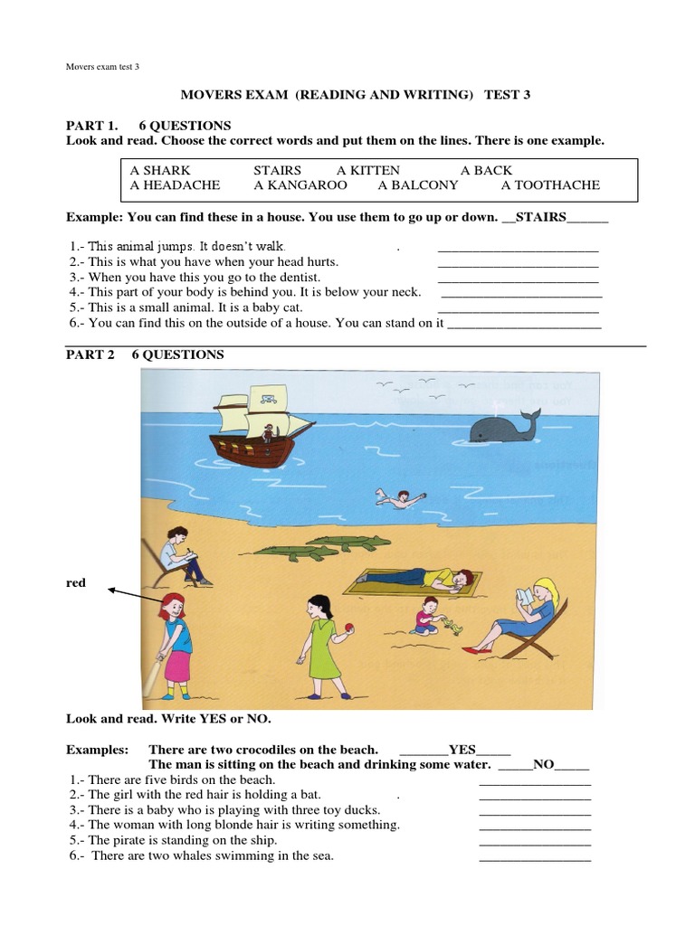 Movers Read & Write Test 3 | PDF