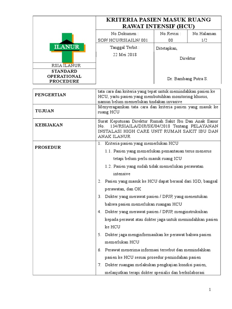 Kriteria Pasien Masuk Hcu | PDF