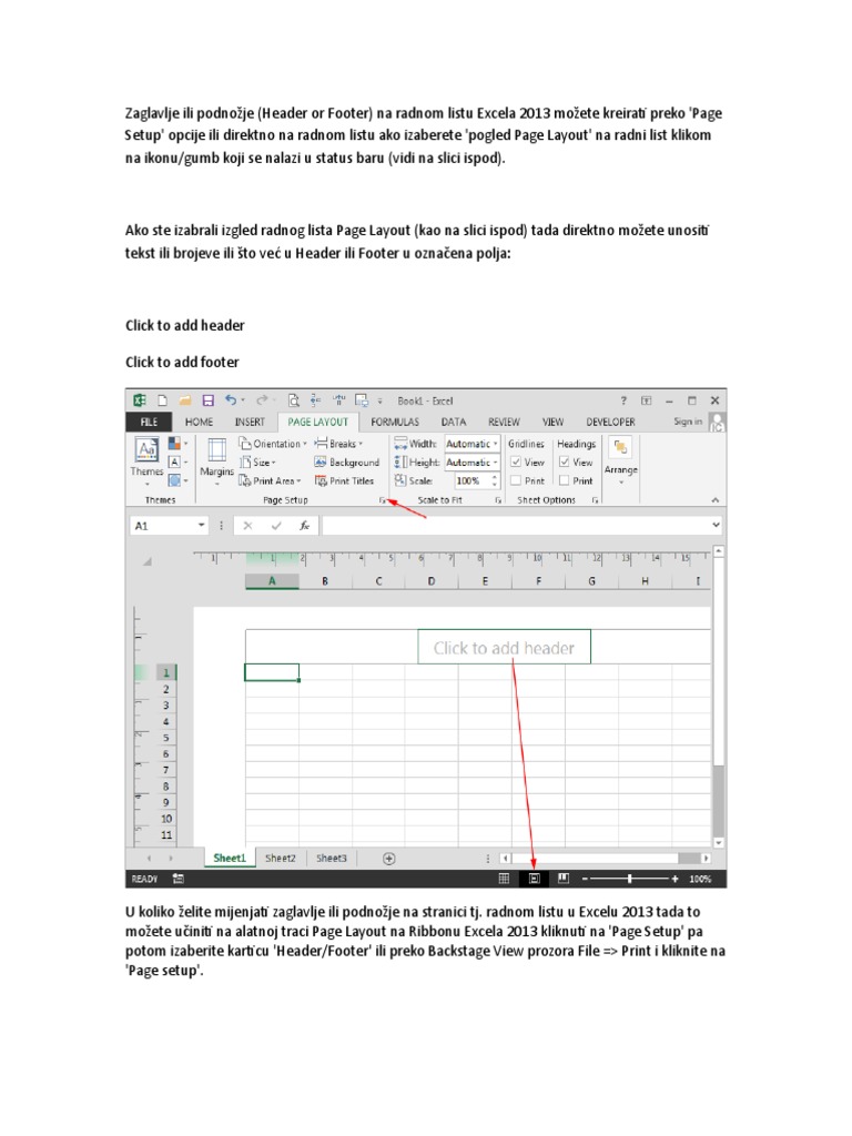 10) Kreiranje Zaglavlja I Podnožija U Excel-U 2013 | PDF