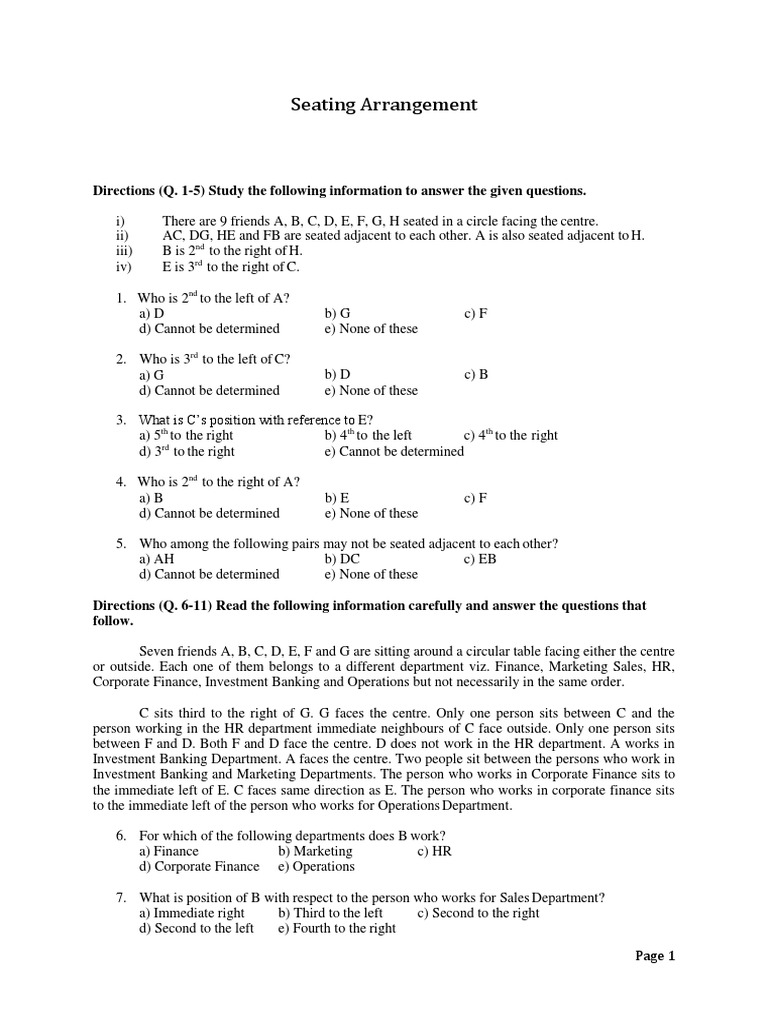 Seating Arrangement: Directions (Q. 1-5) Study The Following ...