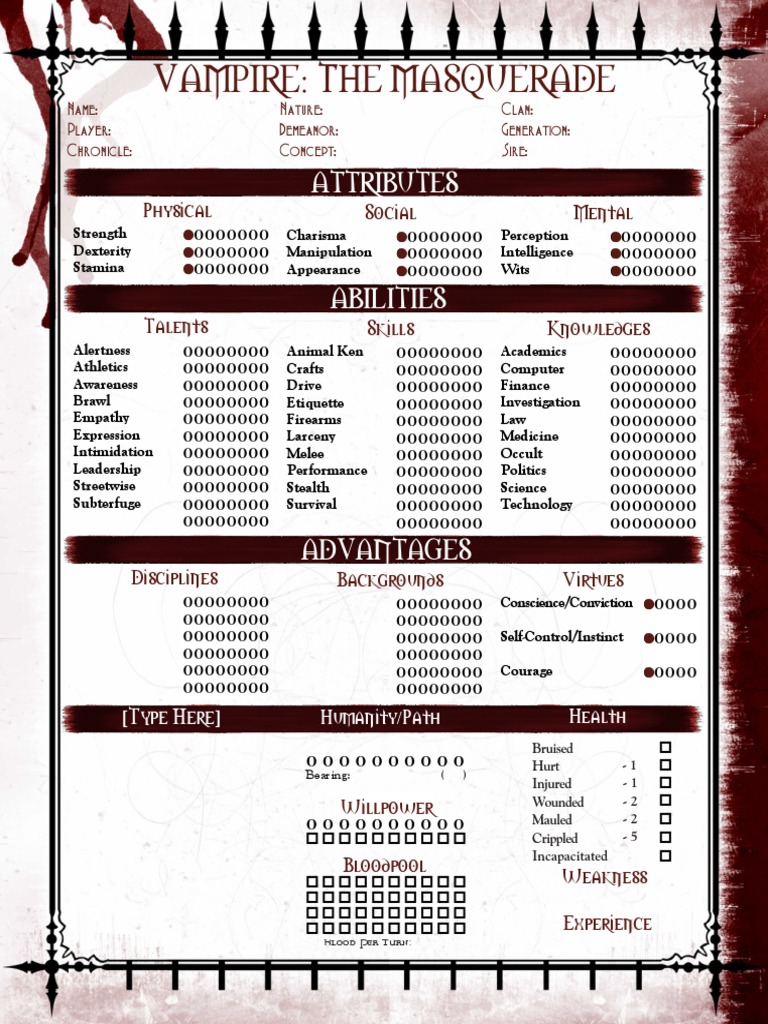 V20 Character Sheet Pdf Role Playing Games Leisure