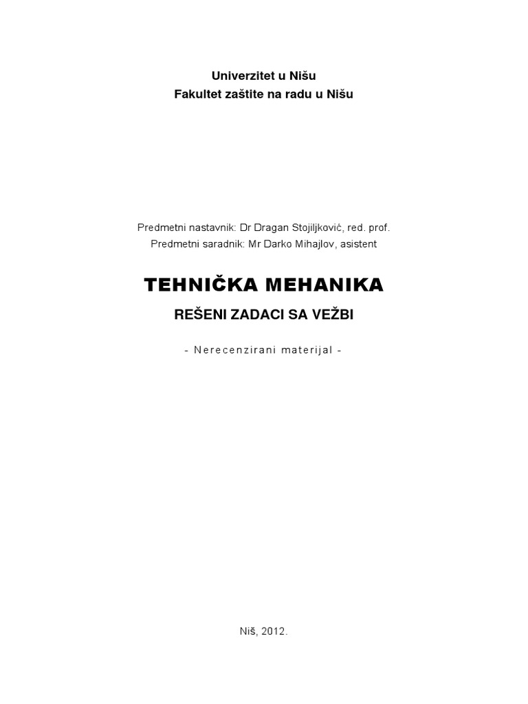 Mehanika I Statika Skripta Resenih Zadataka PDF | PDF
