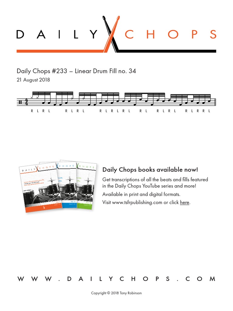 Daily Chops 233 - Linear Drum Fill No. 34 | PDF