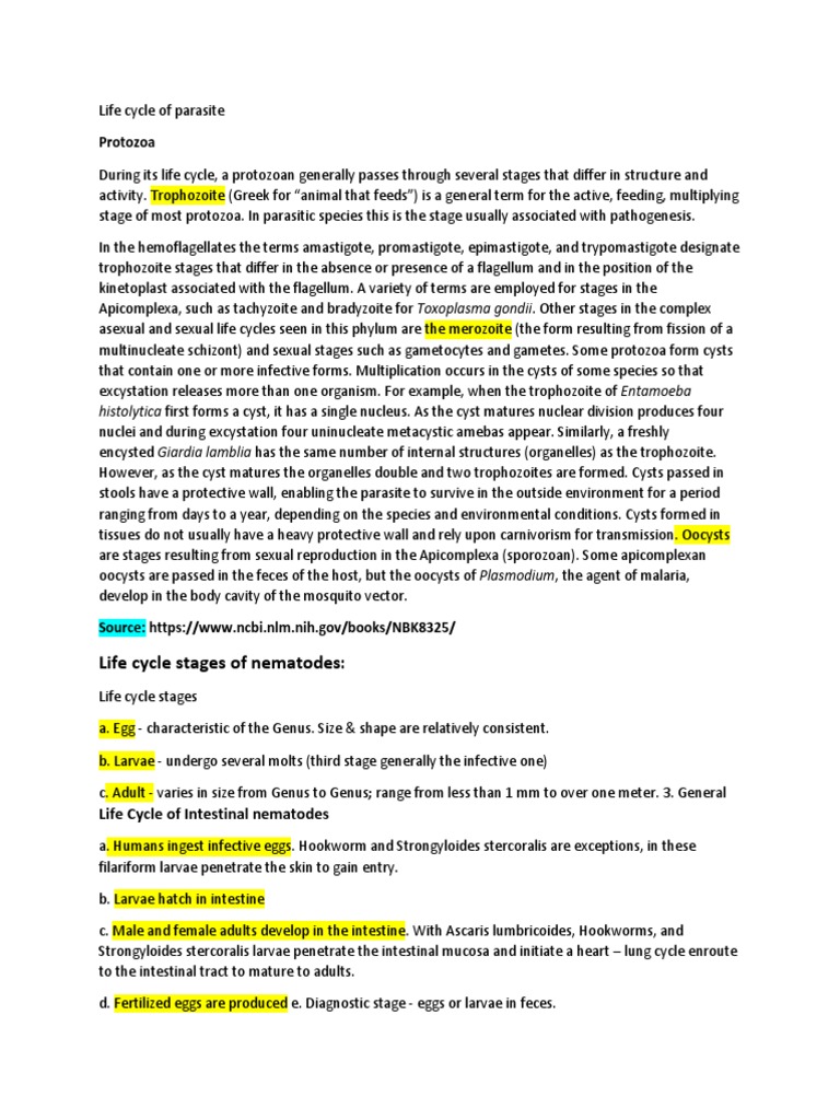Life Cycle of Parasite | PDF | Protozoa | Parasitism