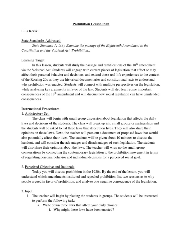 Prohibition Written Lesson Plan | Download Free PDF | Prohibition ...