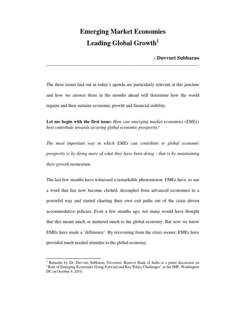 Role of Emerging Markets in Global Growth | PDF