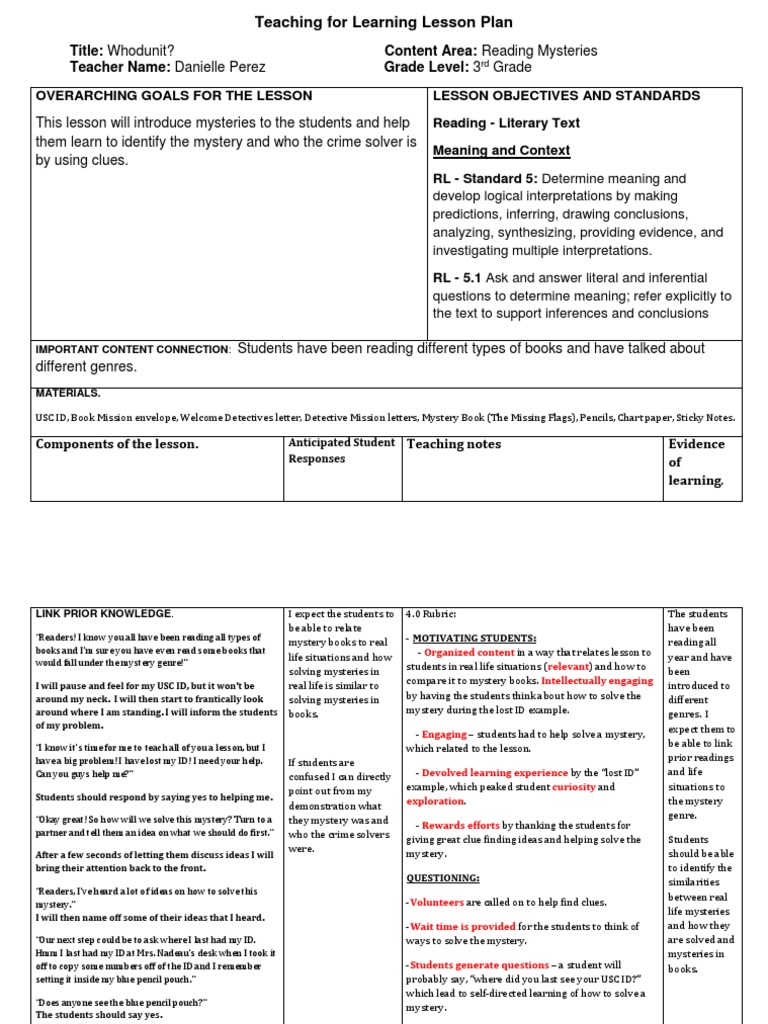 Lesson Plan 2 Mystery | PDF | Learning | Cognition