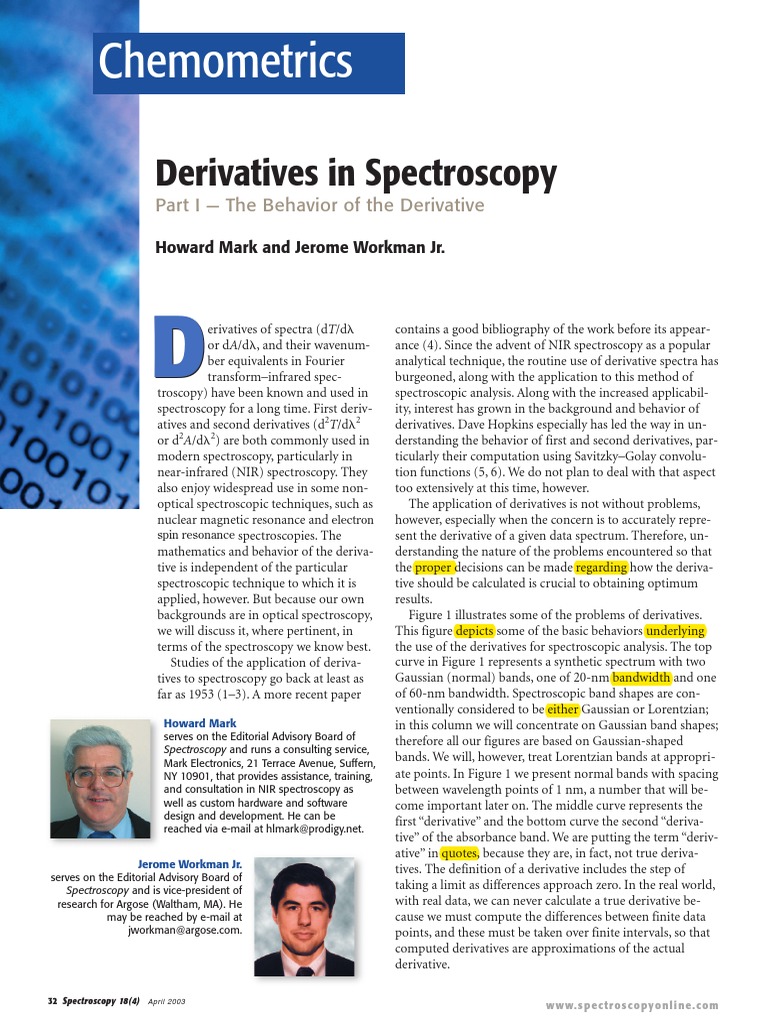 Chemometrics: Derivatives in Spectros | PDF | Spectroscopy | Apparent ...