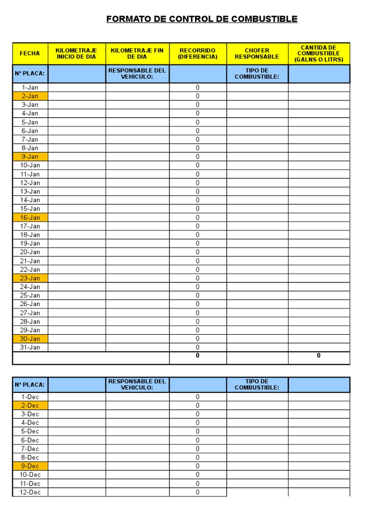 Formato Control de Consumo Combustible ABRIL | PDF