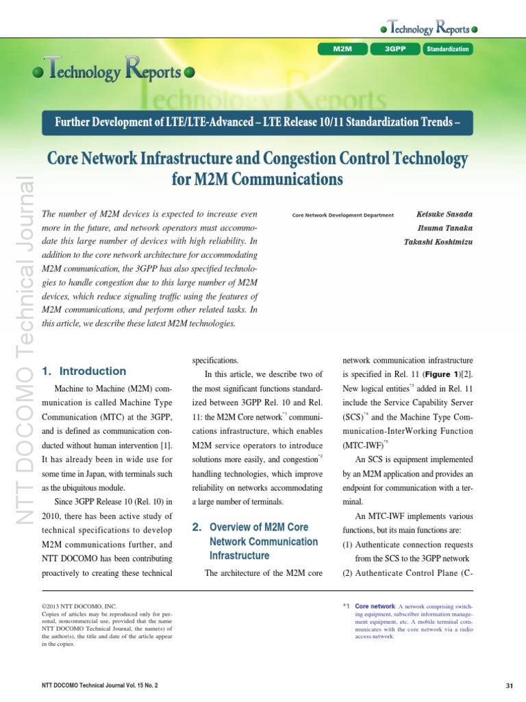Core Network Infrastructure and Congestion Control Technology For M2M Communications | PDF ...