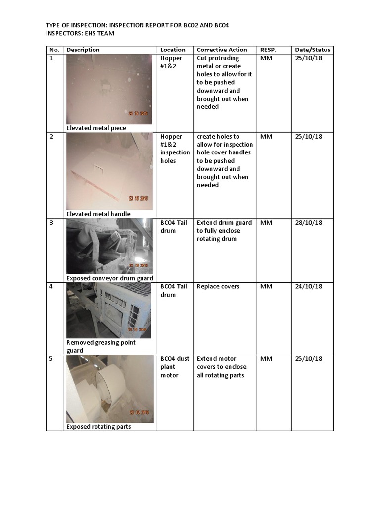 Conveyor 2,4 Inspection Report | PDF | Equipment | Manufactured Goods