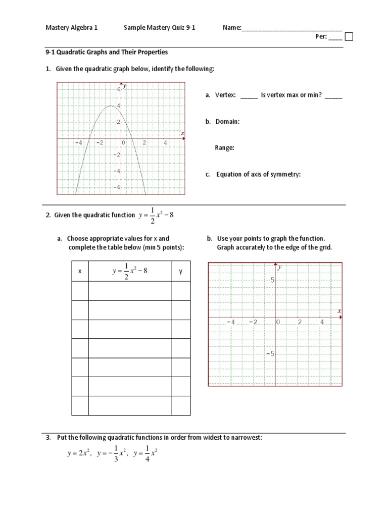 9-1 Quadratic Graphs and Their Properties | PDF