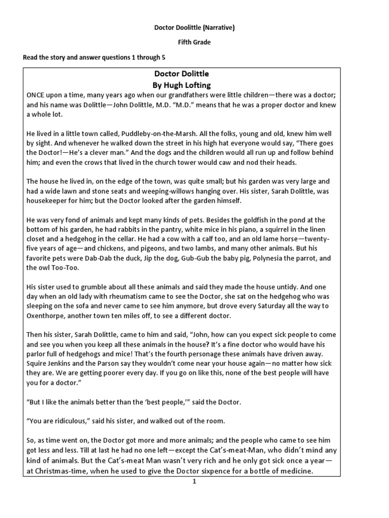 Doctor Dolittle by Hugh Lofting: Doctor Doolittle (Narrative) Fifth ...