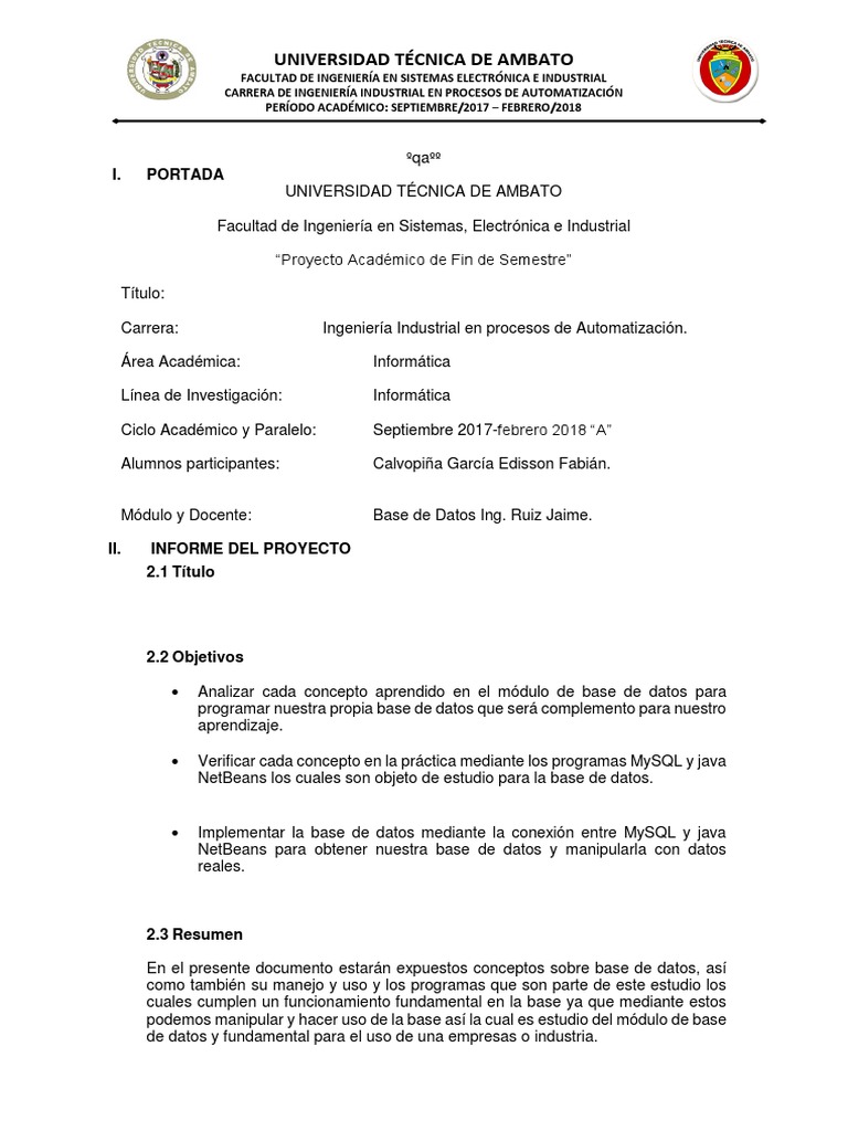 Proyecto Final Base de Datos. | PDF | Mi sql | Bases de datos