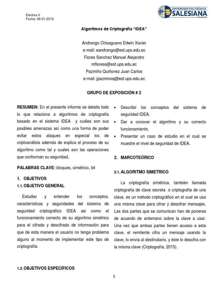 Algoritmos de Criptografía Idea | PDF | Clave (criptografía) | Criptografía