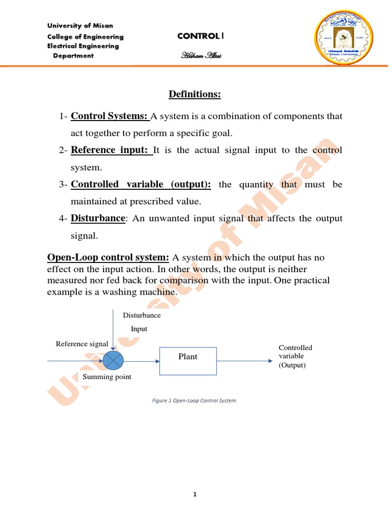 Definitions:: Hisham Altai | PDF | Control Theory | Control System