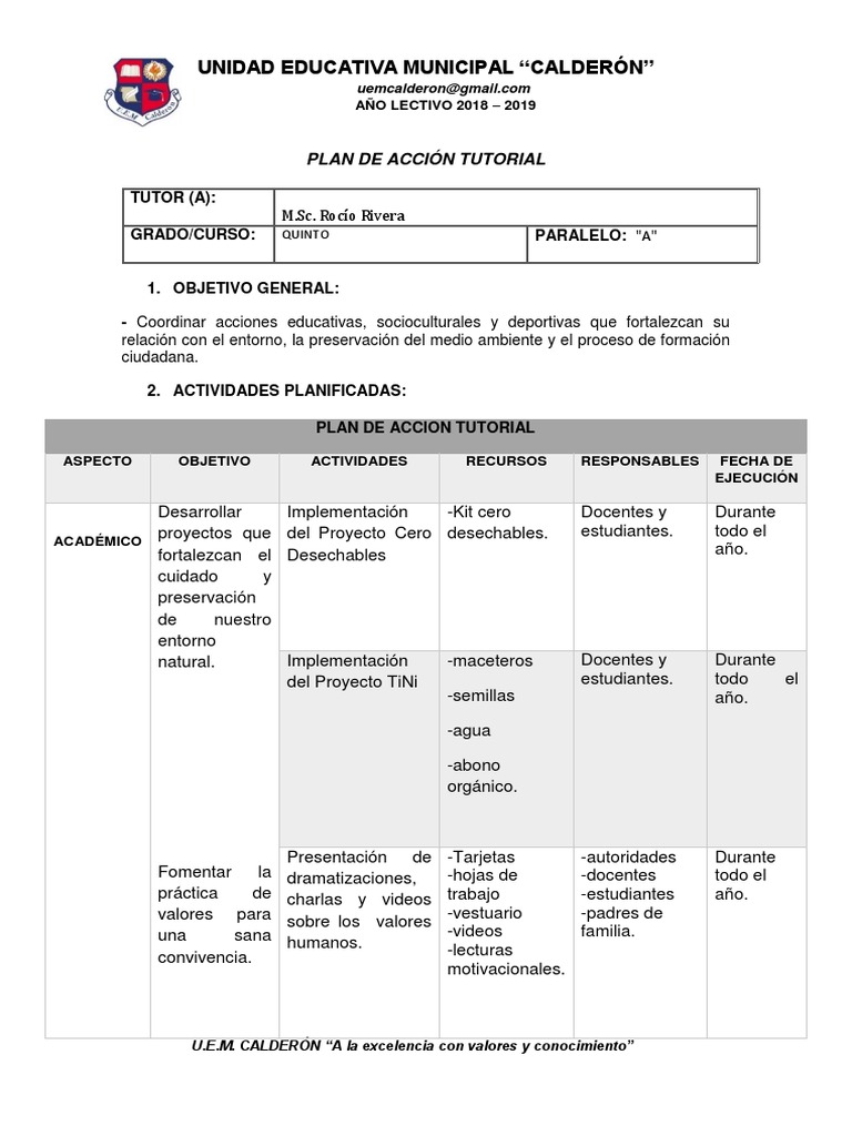 Plan de Acción Tutorial | PDF | Modificación de comportamiento | Aprendizaje