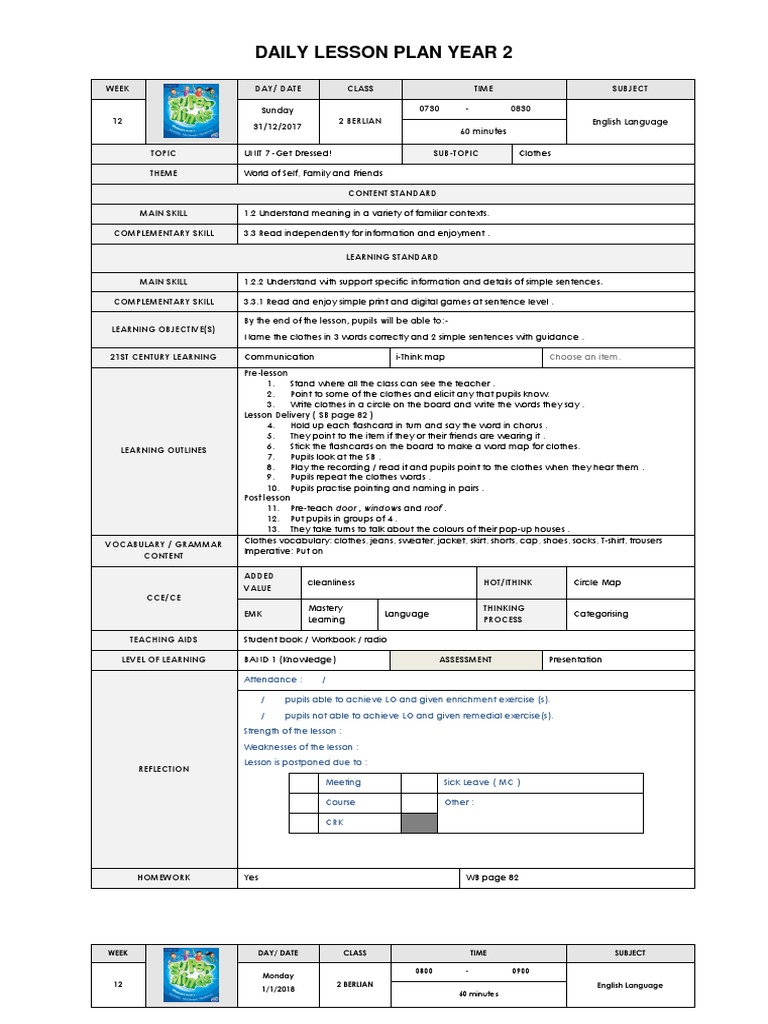 Week 12 - Unit 7 Get Dressed! | PDF | Lesson Plan | Vocabulary