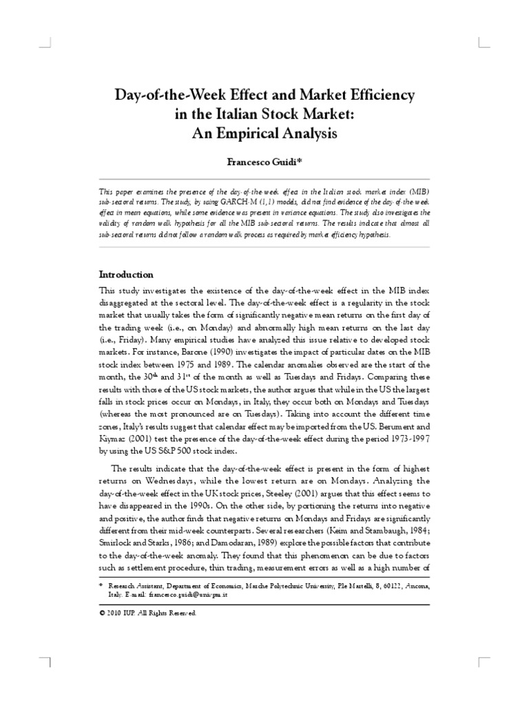Day of The Week Effect Italy | PDF | Autocorrelation | Statistical ...