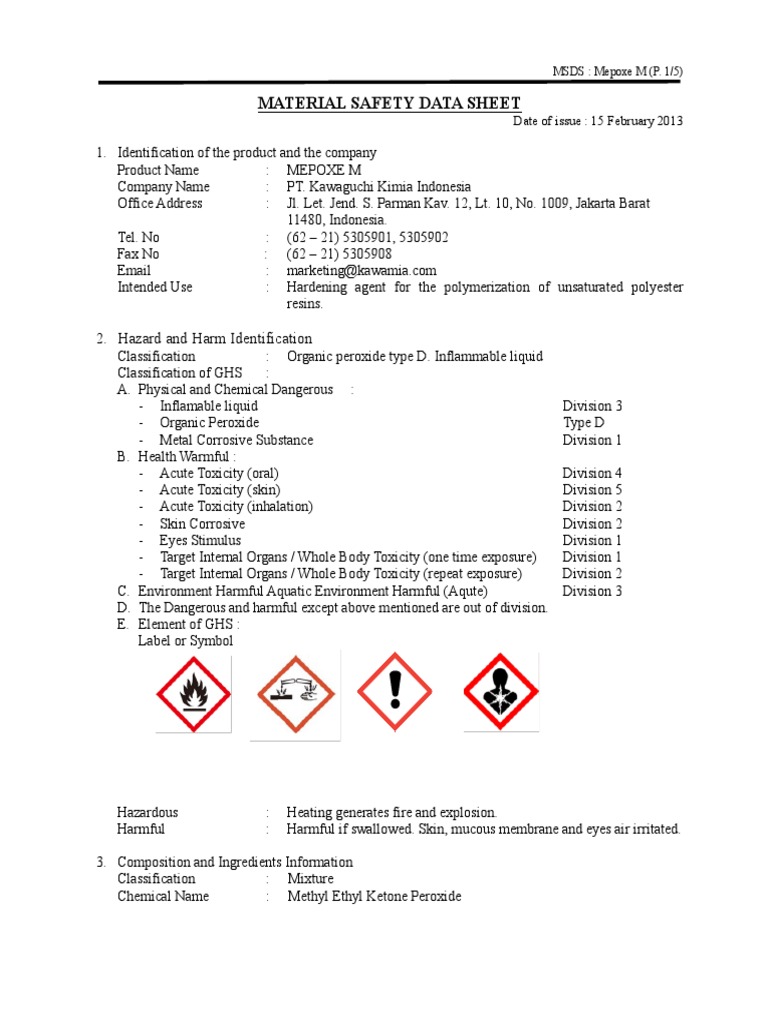 Msds Mepoxe M | PDF | Toxicity | Hydrogen Peroxide