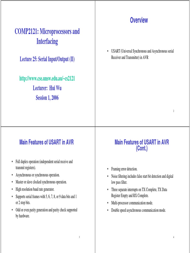 COMP2121: Microprocessors and Interfacing: Lecture 25: Serial Input/Output (II) | PDF | Data ...