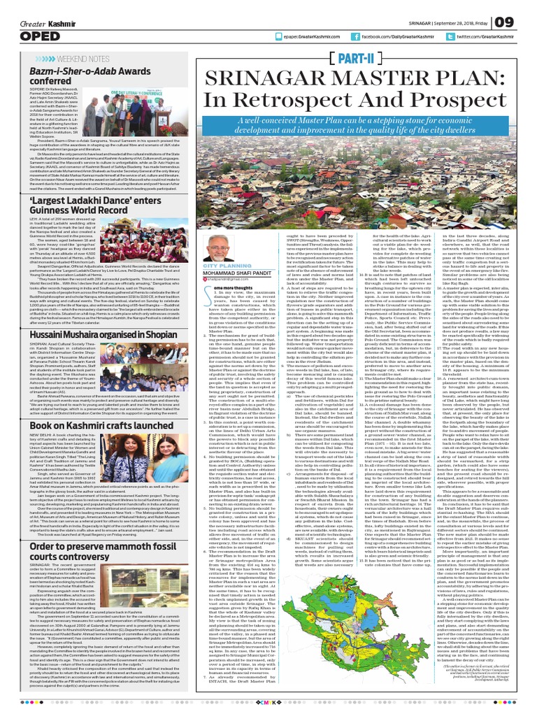 Srinagar Master Plan: in Retrospect and Prospect: Part-Ii | PDF
