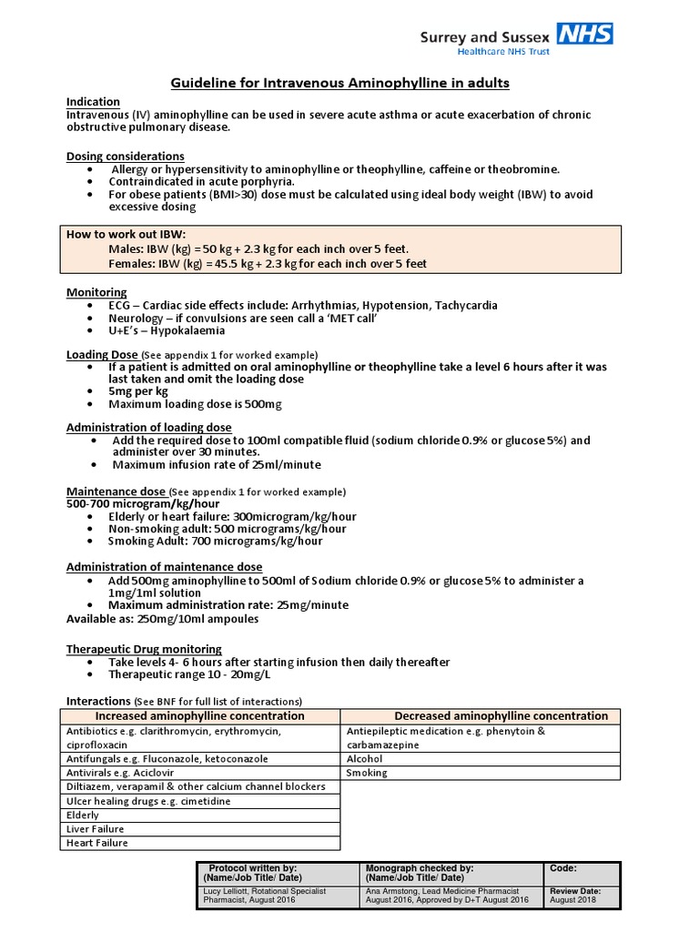 Aminophylline Guidelines | PDF | Dose (Biochemistry) | Chemistry