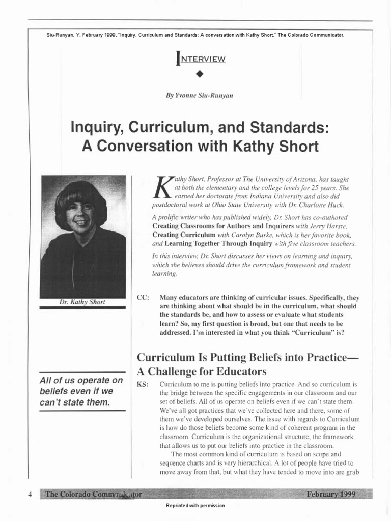 Inquiry Curriculum and Standards A Conversation With Kathy Short | PDF ...
