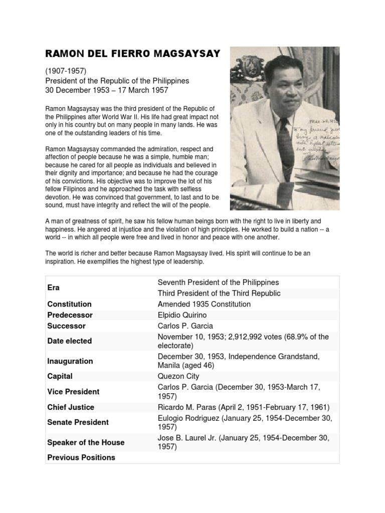 Ramon Magsaysay | PDF | President Of The Philippines | World Politics