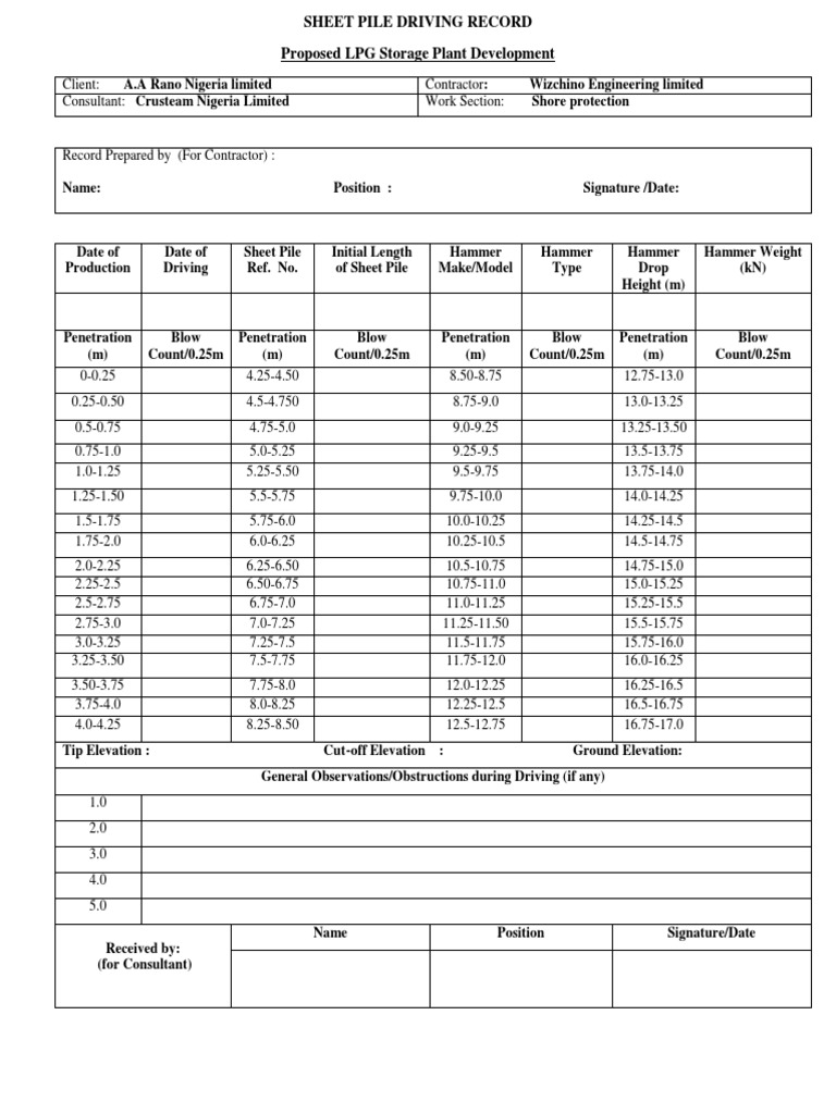 Sheet Pile Driving Record 2 | Deep Foundation | Geotechnical ...
