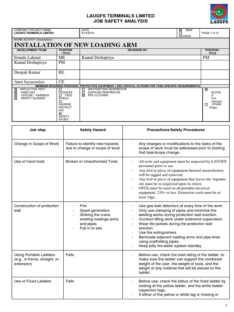 Jsa-For Loading Arm Installation | PDF | Personal Protective Equipment ...