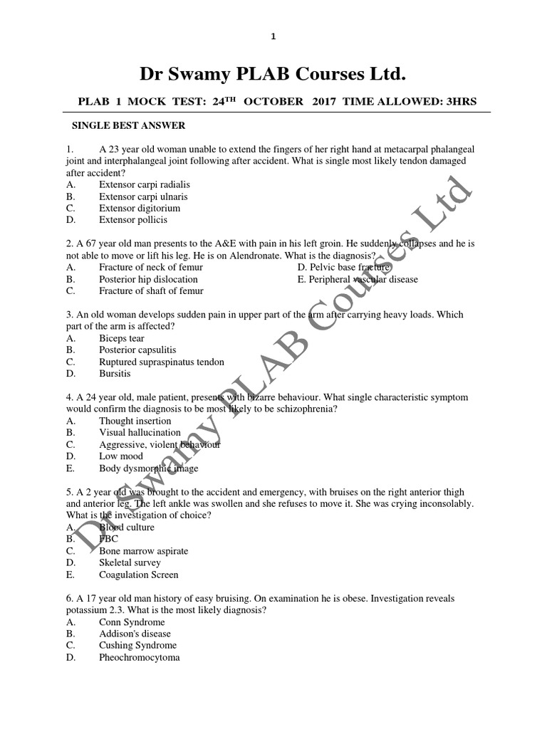 PLAB 1 Mock | PDF | Ovarian Cancer | Ischemia