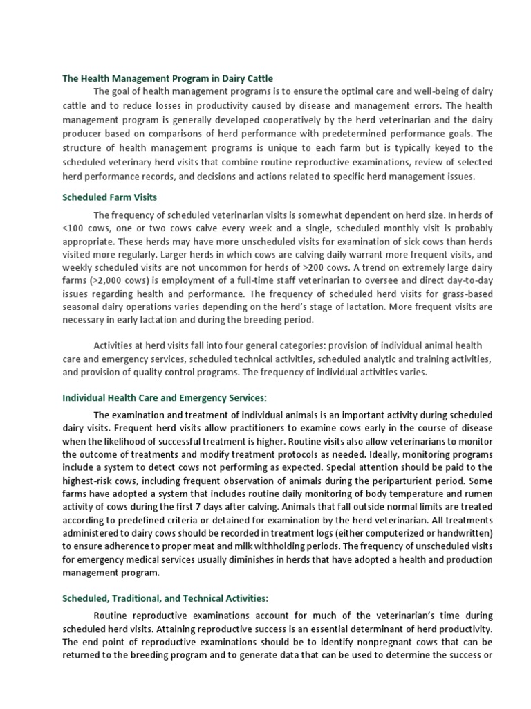 The Health Management Program in Dairy Cattle | PDF | Dairy Cattle | Cattle