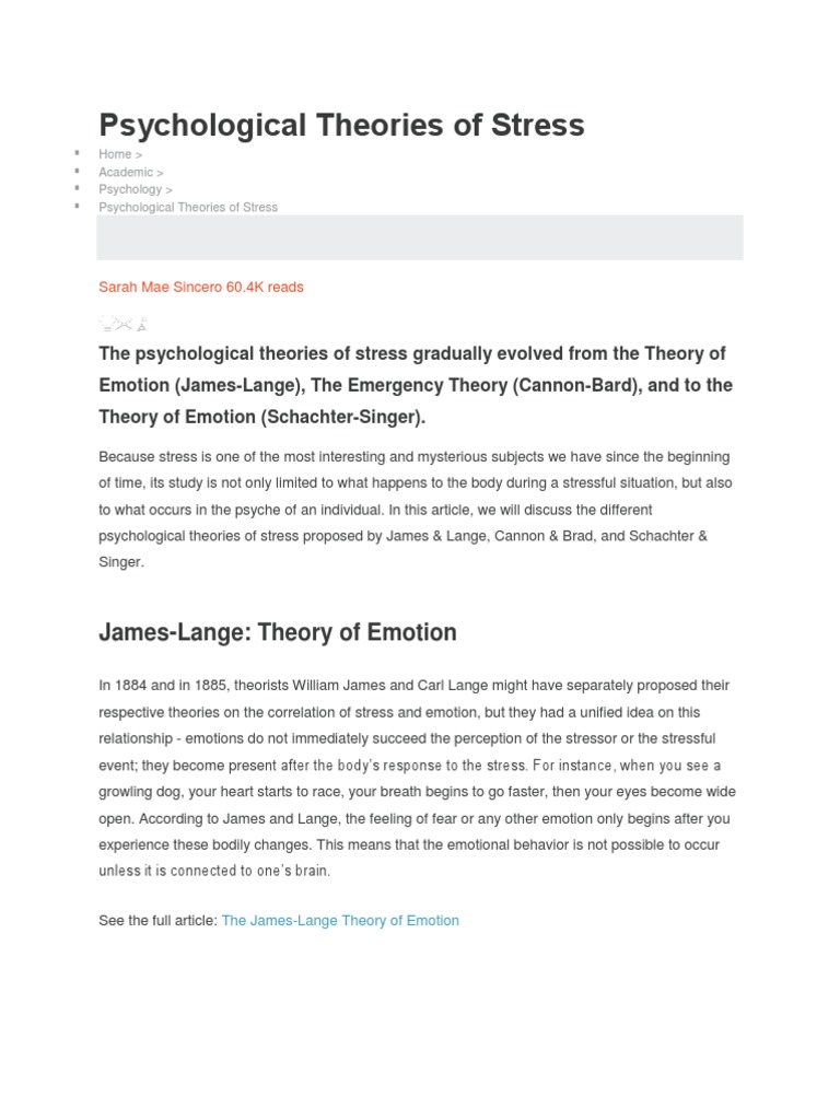 Psychological Theories of Stress Explained | PDF | Emotions ...