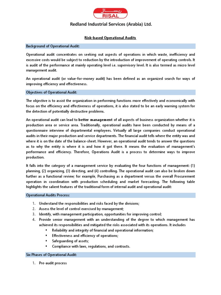 Operational Audit Risk Control Matrix | PDF | Audit | Accounting And Audit