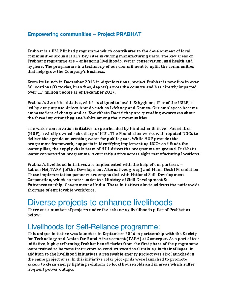 Diverse Projects To Enhance Livelihoods: Livelihoods For Self-Reliance ...