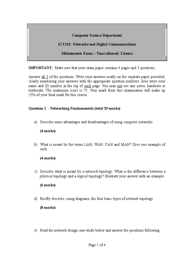 Networking Mid-Semester Exam - 2004-5 Semester 1 | PDF | Network ...