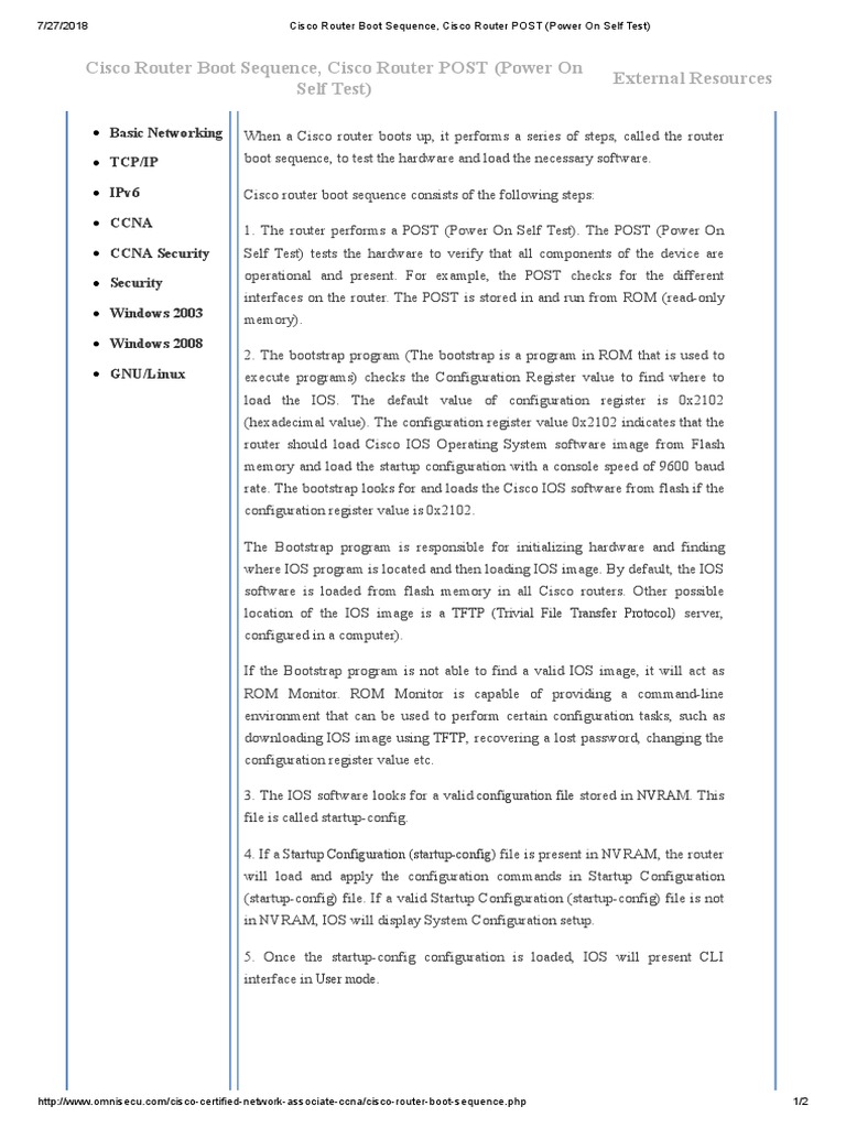 Cisco Router Boot Sequence, Cisco Router POST (Power On Self Test ...