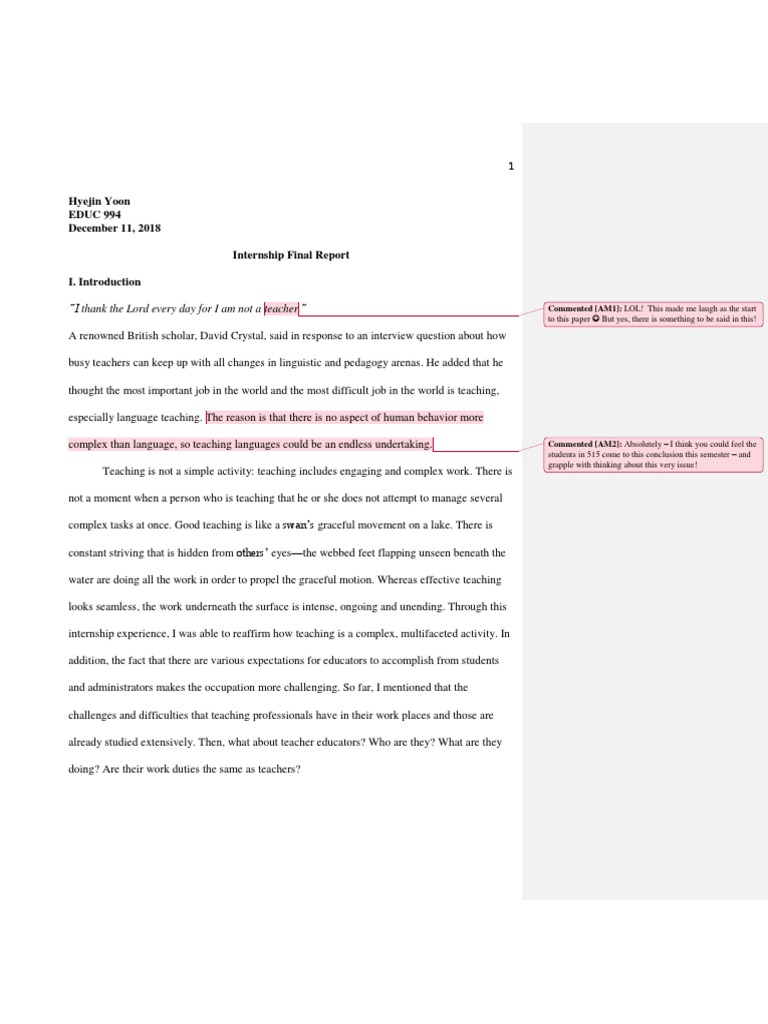 Internship Final Report | Download Free PDF | English As A Second Or ...